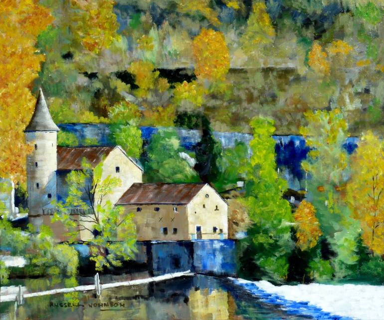 MILL ON THE RIVER Painting by Russell Johnson | Saatchi Art