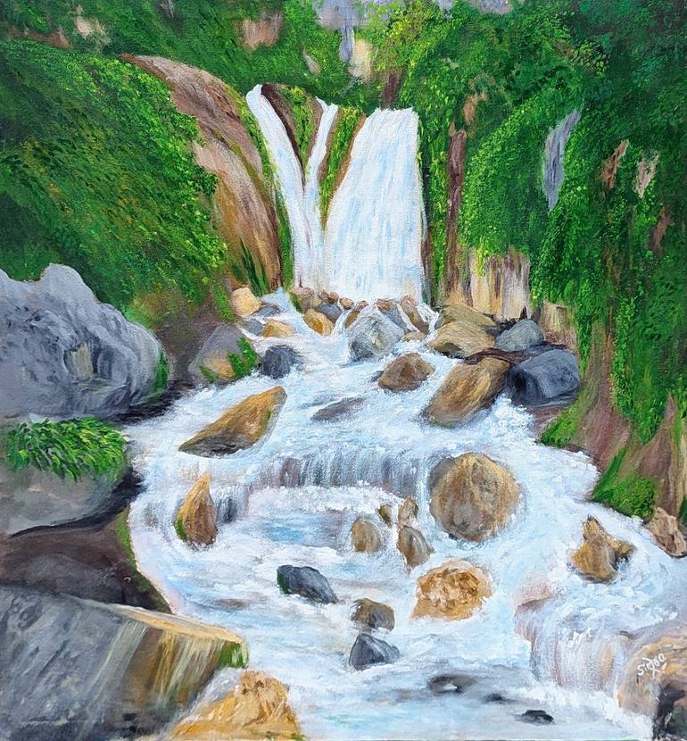 Sabri waterfall Painting by Sidrah Iqbal | Saatchi Art