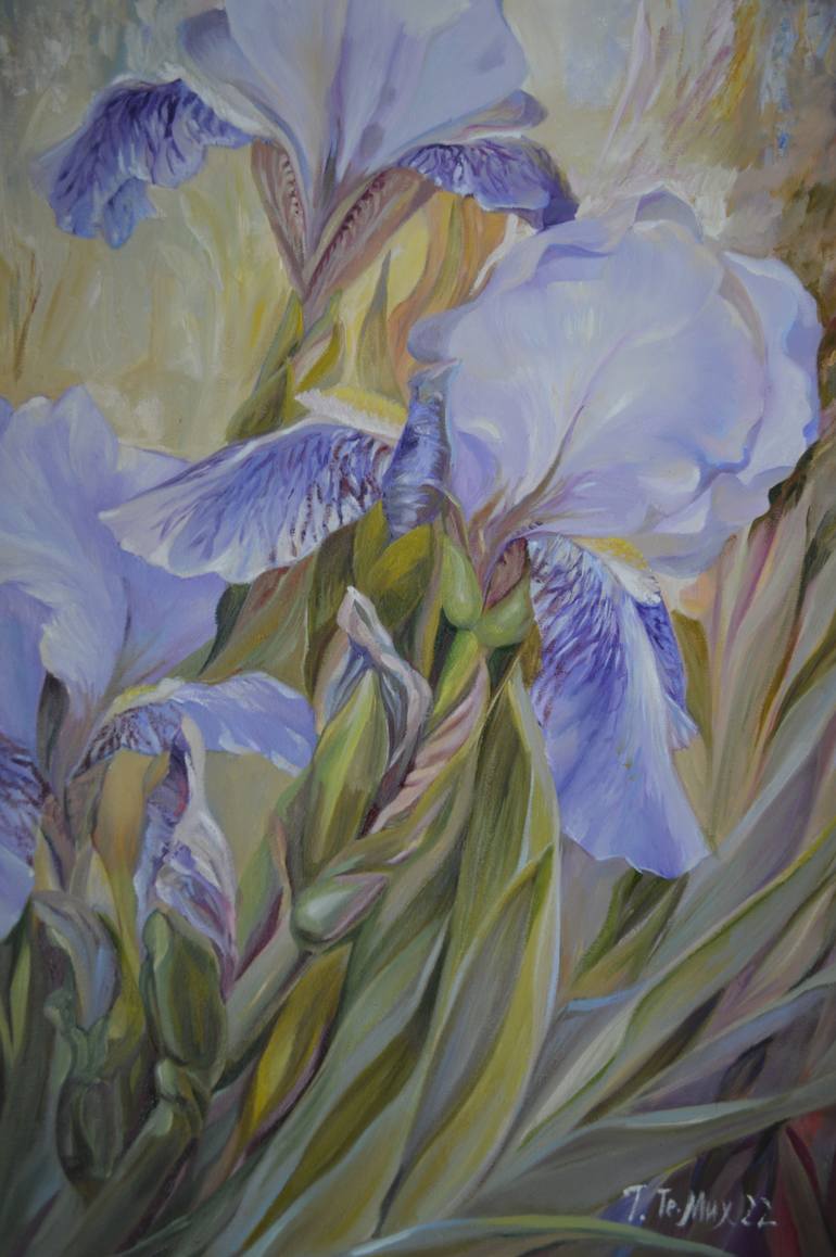 Delikate irises Painting by Galyna Mykhaylyuk | Saatchi Art
