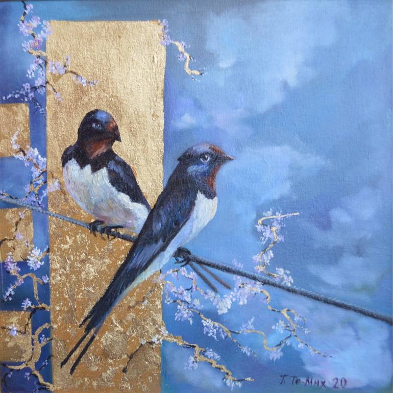 Swalows Painting by Galyna Mykhaylyuk | Saatchi Art