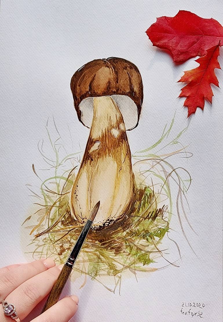 Boletus edulis Painting by Halyna Nechyporuk | Saatchi Art