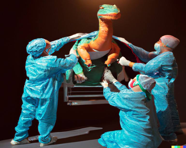 Doctors Operating on Dinosaur, Future of Healthcare Painting by Olumide ...