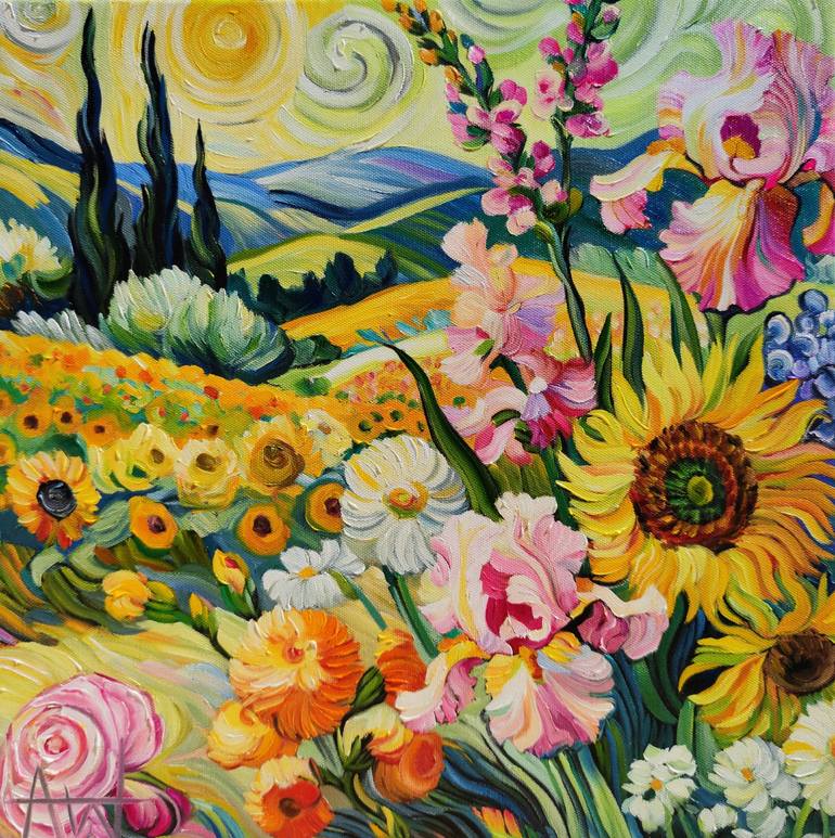 Sunflower Honey - Summer Flowers inspired by Van Gogh Painting by Angie Wright | Saatchi Art