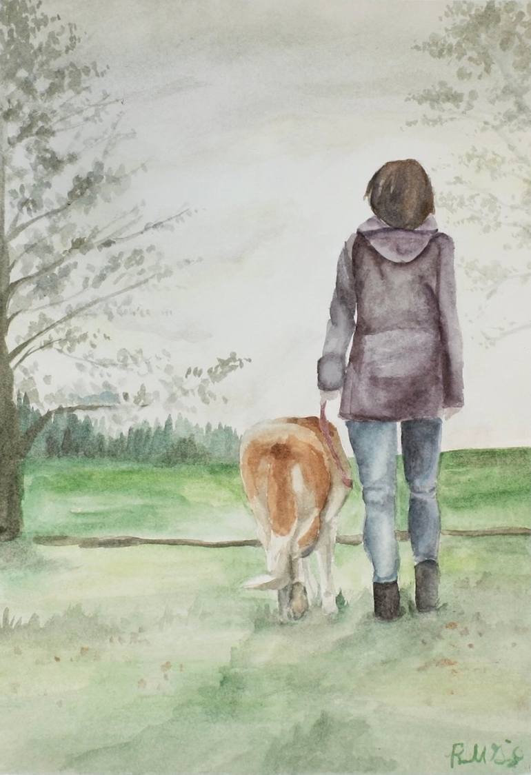 Girl With the Old Dog Painting by Rachel Gering | Saatchi Art
