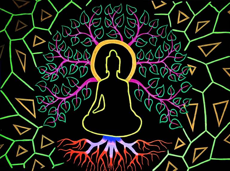 Buddha under the Tree of Knowledge Painting by Gill Kingsley | Saatchi Art