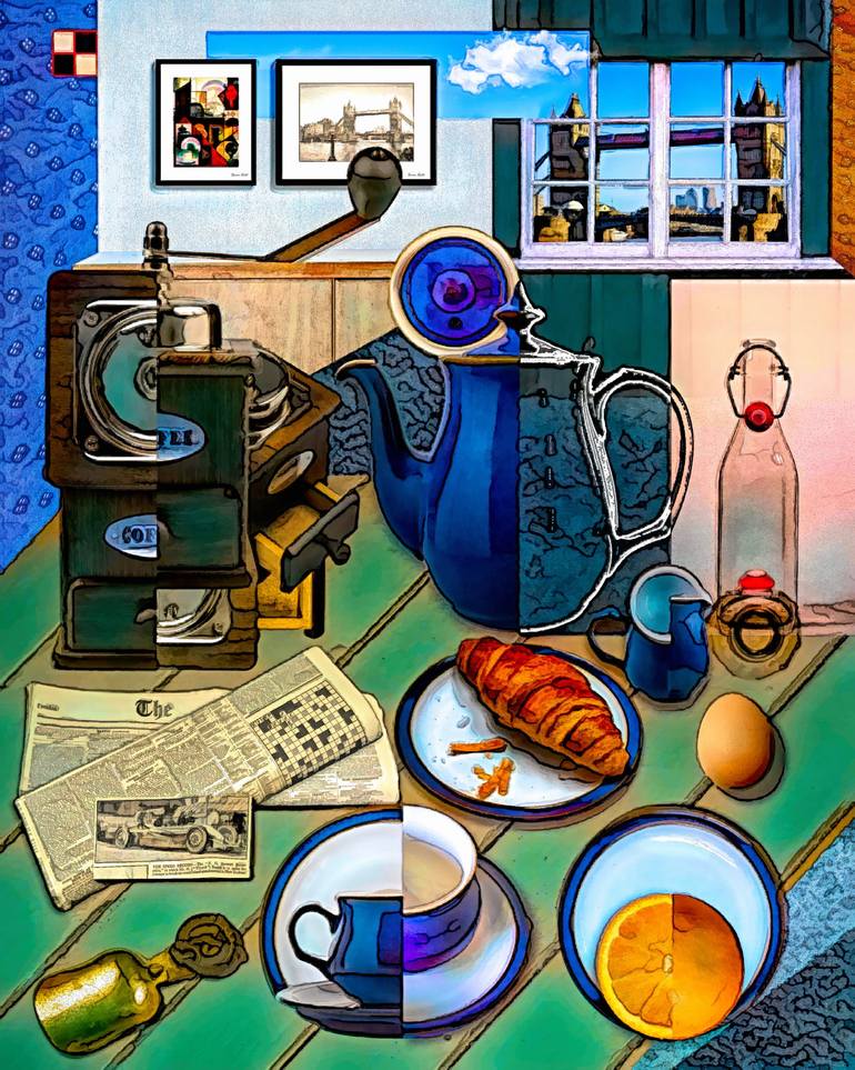 City Breakfast - Montage Cubist Digital by Simon Kidd | Saatchi Art
