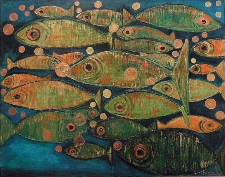 Gold Fish Painting by Marleen Becks | Saatchi Art