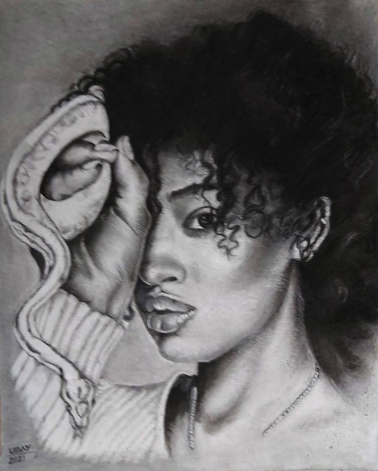 African Women with Snake Painting by UDAYAN PALEKAR | Saatchi Art