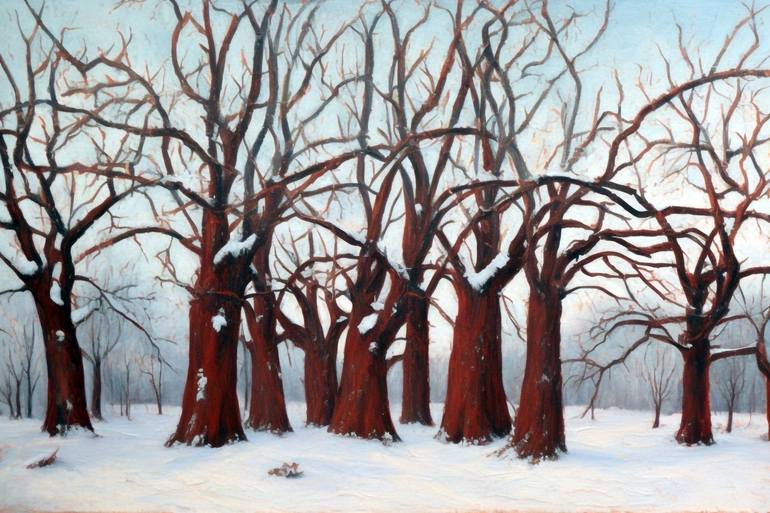 Snow Laden Trees Painting by Jason Charles | Saatchi Art