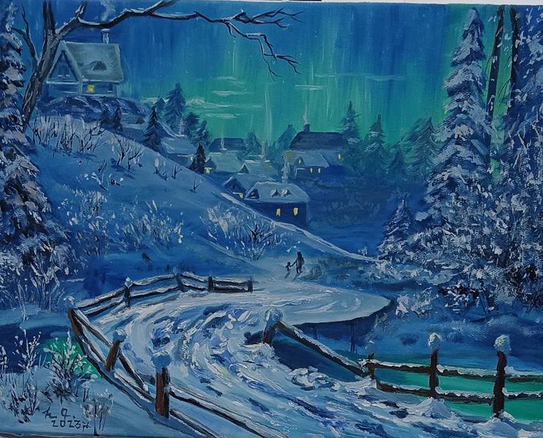 Winter Night Scene Paintings