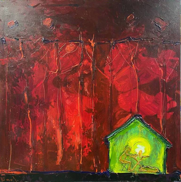 A green house in a red forest by Andriy Baranovsky Painting by Tuzov ...