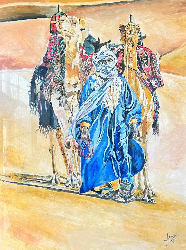 Bedouin with Two Camels Painting by Saira Andleeb | Saatchi Art