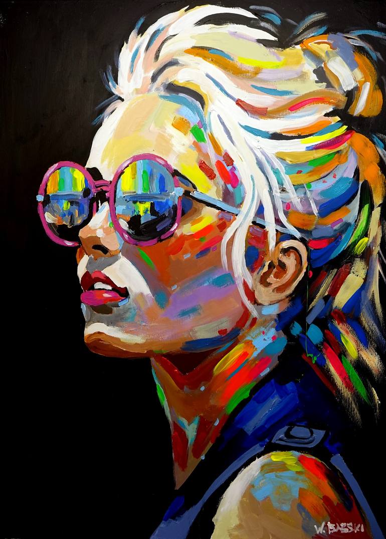 Girl with Sunglasses Painting by Wojciech Bąbski | Saatchi Art