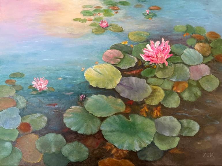 Lily Pads and Flowers Painting by Karen Zuk Rosenblatt | Saatchi Art