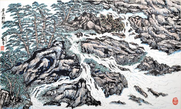 Rocks and brooks 石泉野趣 Painting by Kam Cheung Mok | Saatchi Art