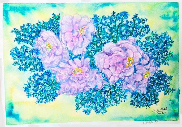 CONFEDERATE ROSE 紫芙蓉花 Painting by Kam Cheung Mok | Saatchi Art