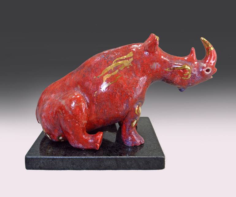 Red Rhinocero Sculpture by Dmitry Spiros | Saatchi Art
