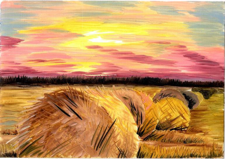 the field at dawn Painting by Julia Bochkalova | Saatchi Art