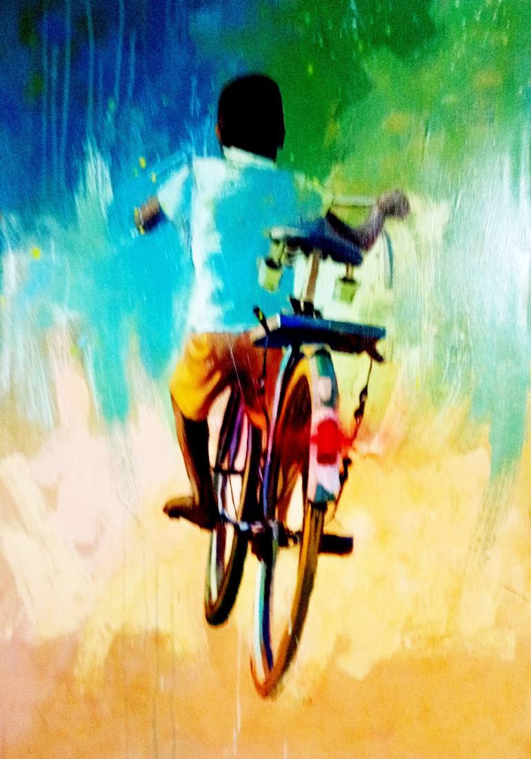 Boy ride bicycle Painting by Ahmed Sultan | Saatchi Art
