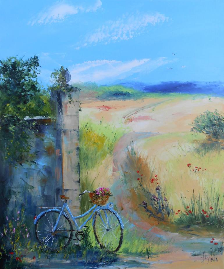 The blue bike Painting by Axelle Bosler | Saatchi Art