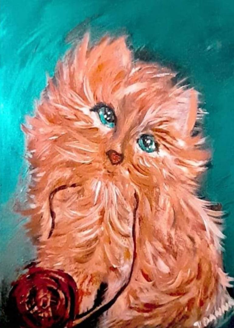 THE CRAFTY KITTEN Original Art gifted to someone special Painting by ...
