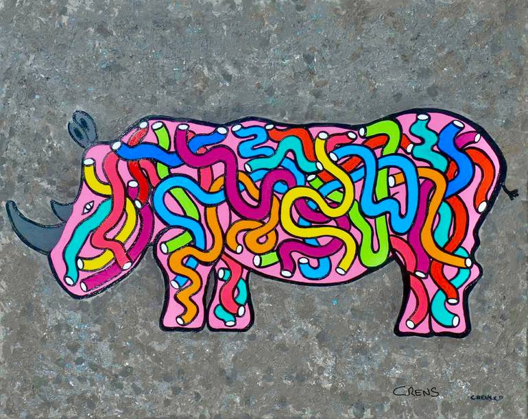 Rhinocéros Painting by rens catherine | Saatchi Art
