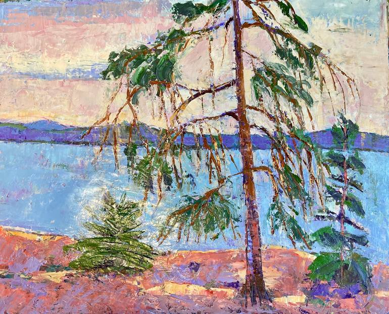 Pink Rocks Pine Painting by Alice Chen | Saatchi Art