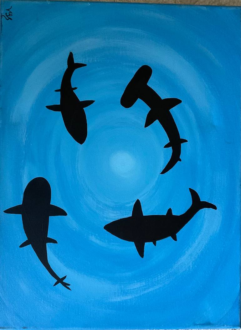 Shark Circle Painting by Vivian Stokes | Saatchi Art