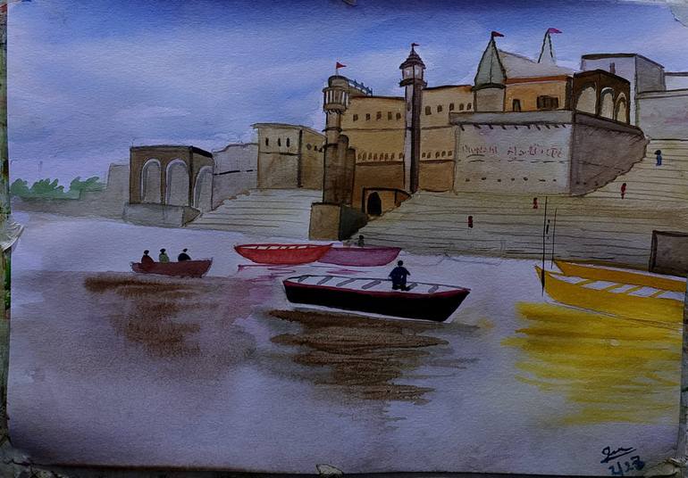 Varanasi Ghats Painting by Yajat Narayan | Saatchi Art