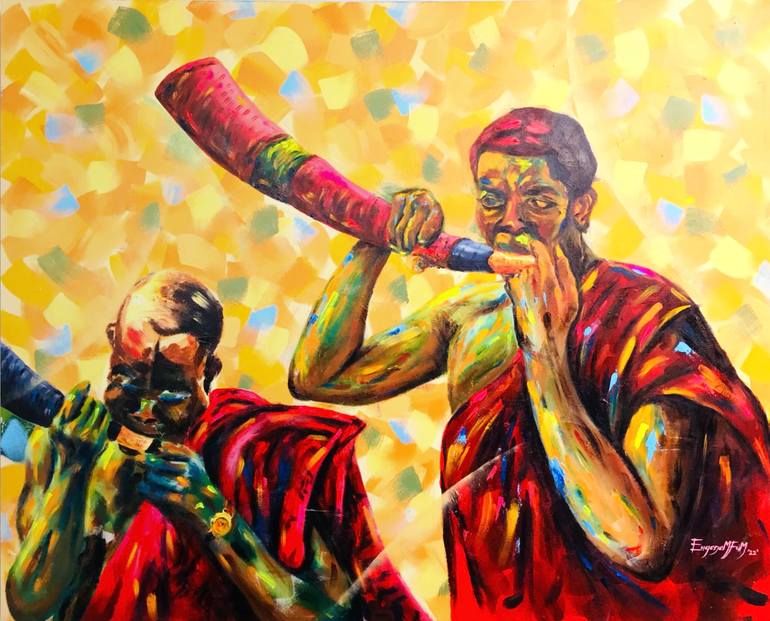 Horn Blowers Painting by Eugene Akwasi Mfum | Saatchi Art
