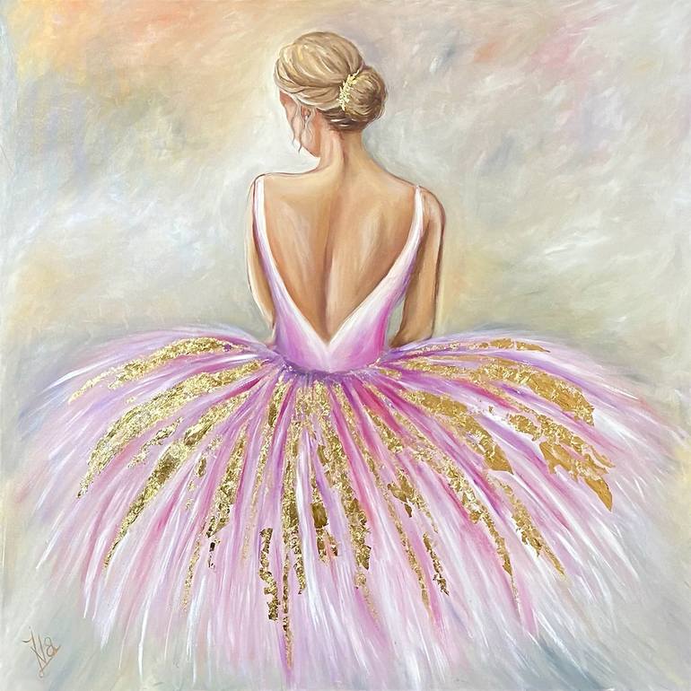 Pink Ballerina Painting on Canvas Woman in Dress Oil Painting Painting ...