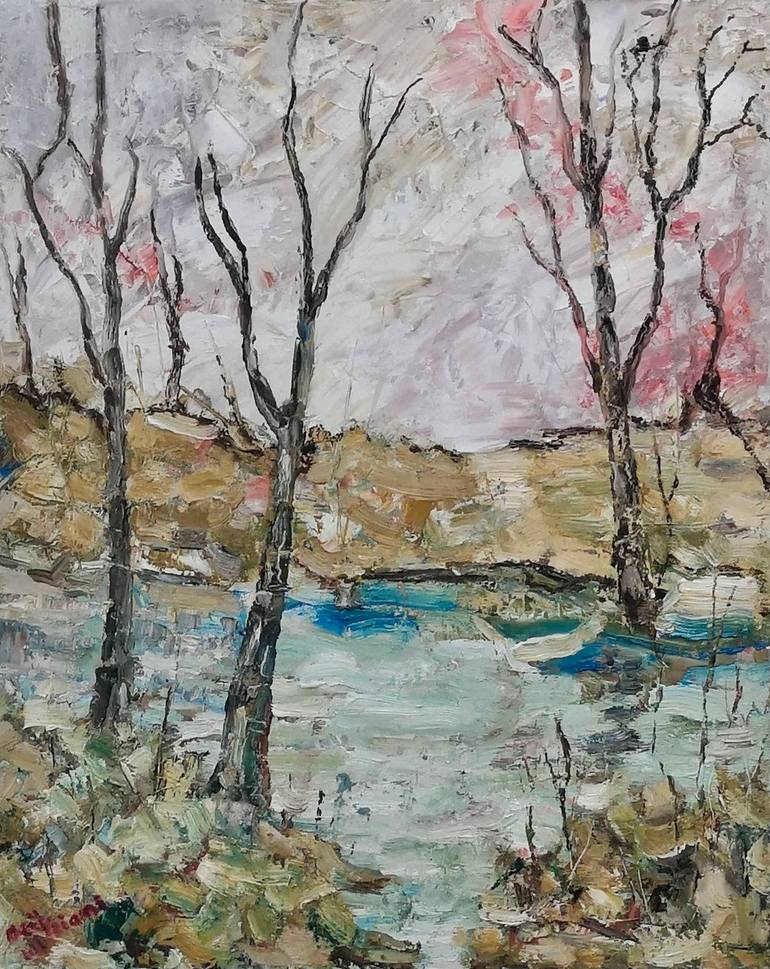 Tree, Pond and Sky Painting by Neil Williams | Saatchi Art