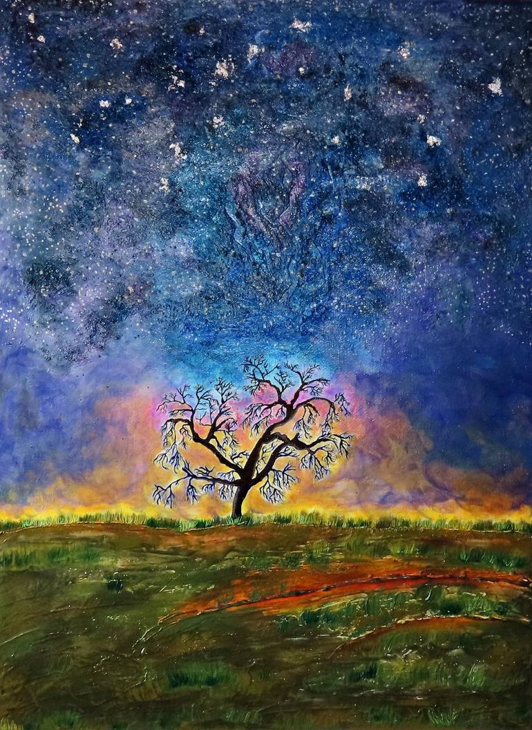 Lonely Tree Painting by -the Eagle flies alone - | Saatchi Art