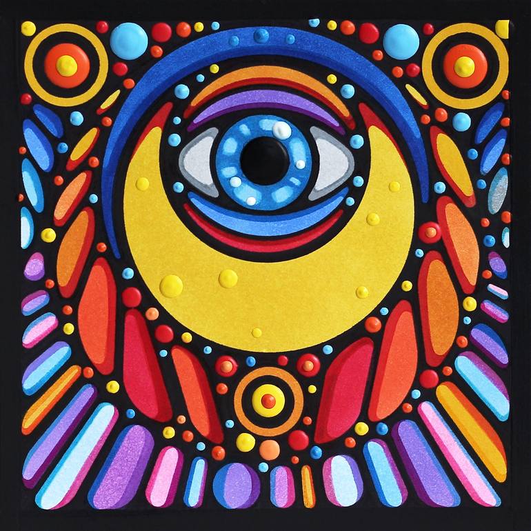 Eye Moon Rays. miniature drawing Drawing by Maria Ganja | Saatchi Art