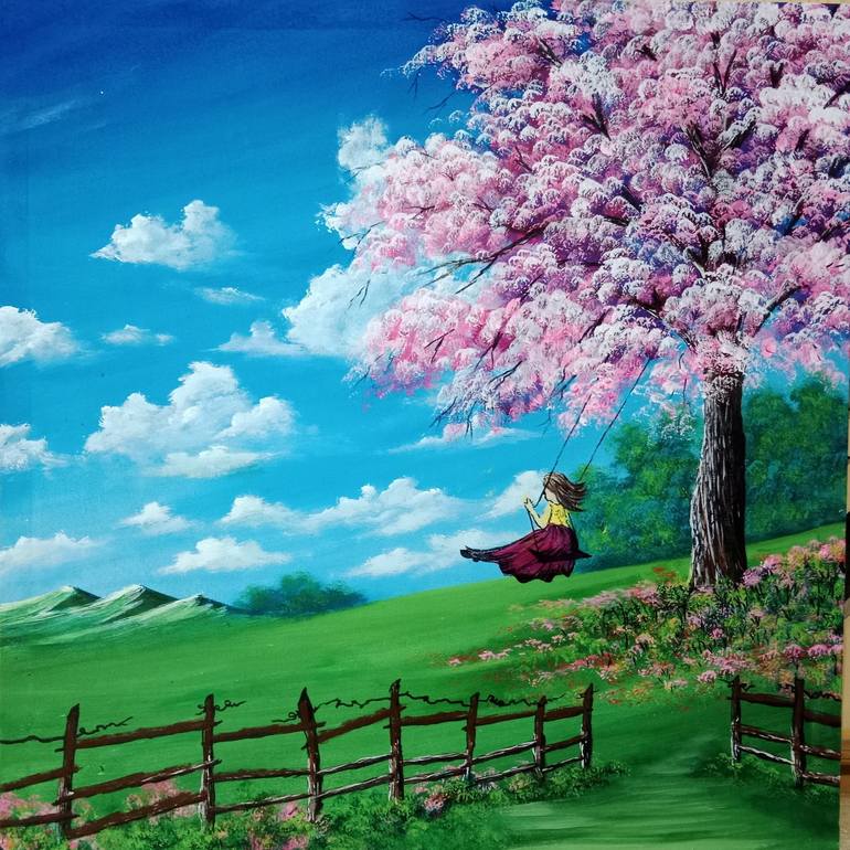 Girl on a swing Painting by khansa Khushi | Saatchi Art
