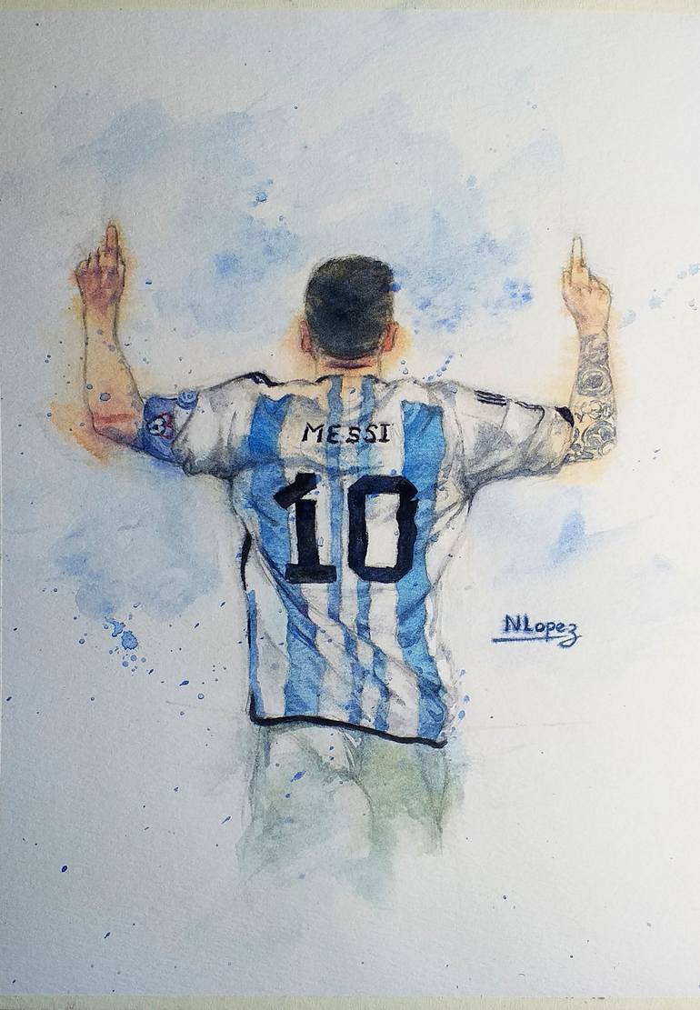 Messi Watercolor Painting by Nils Lopez | Saatchi Art