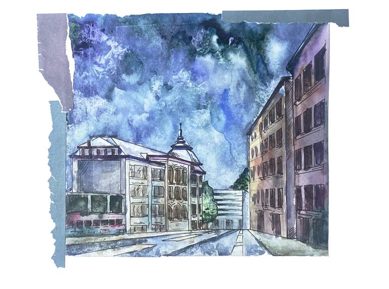 watercolor city after the rain drawing Drawing by Evgeniia Karpacheva ...