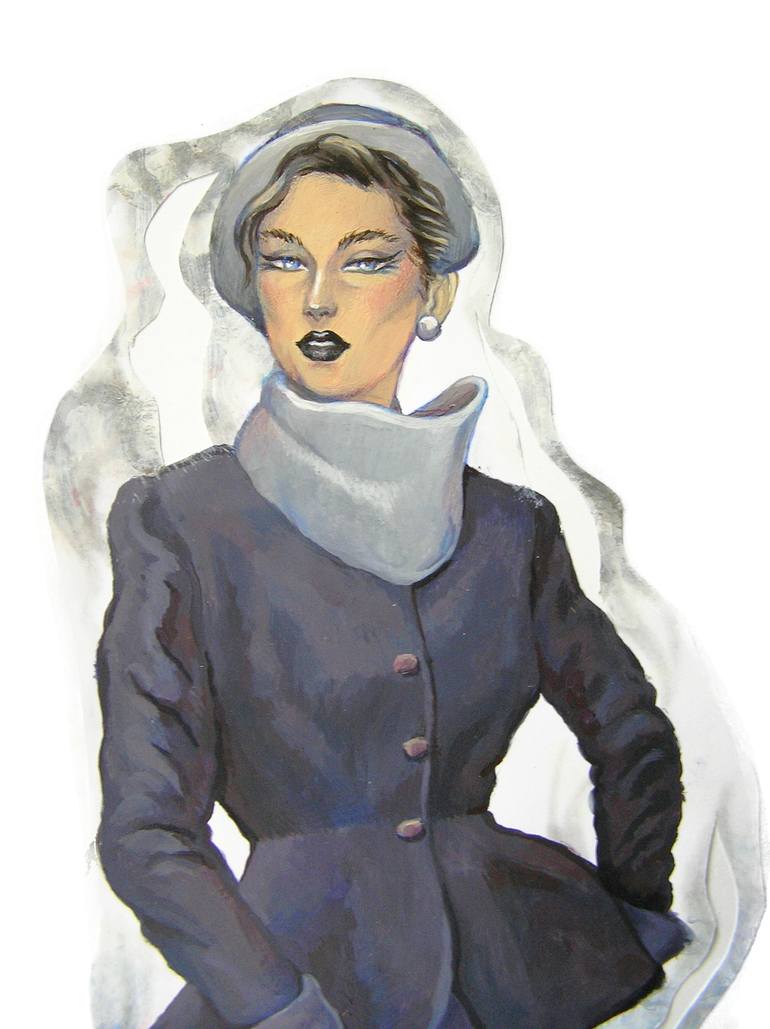 woman in gray suit vintage fashion illustration collage Drawing by ...