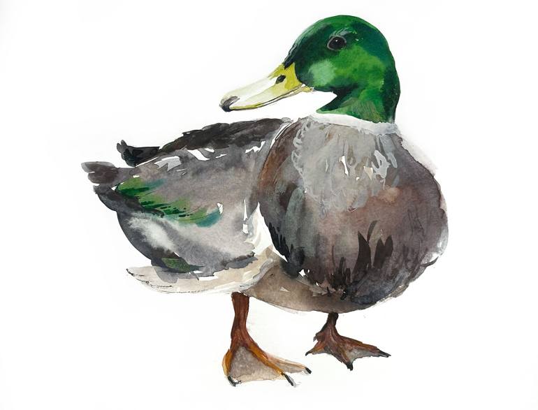 The emerald domestic duck Painting by Mariia Barlit | Saatchi Art