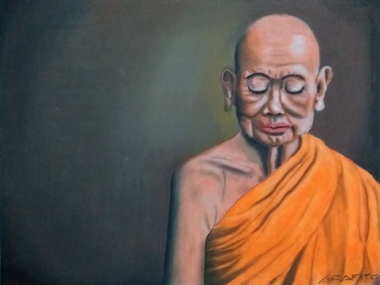 Buddhist monk Painting by Gustavo Martinez | Saatchi Art