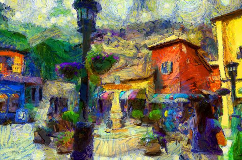 Italian style architecture village landscape Painting by Mohammed Ziti | Saatchi Art