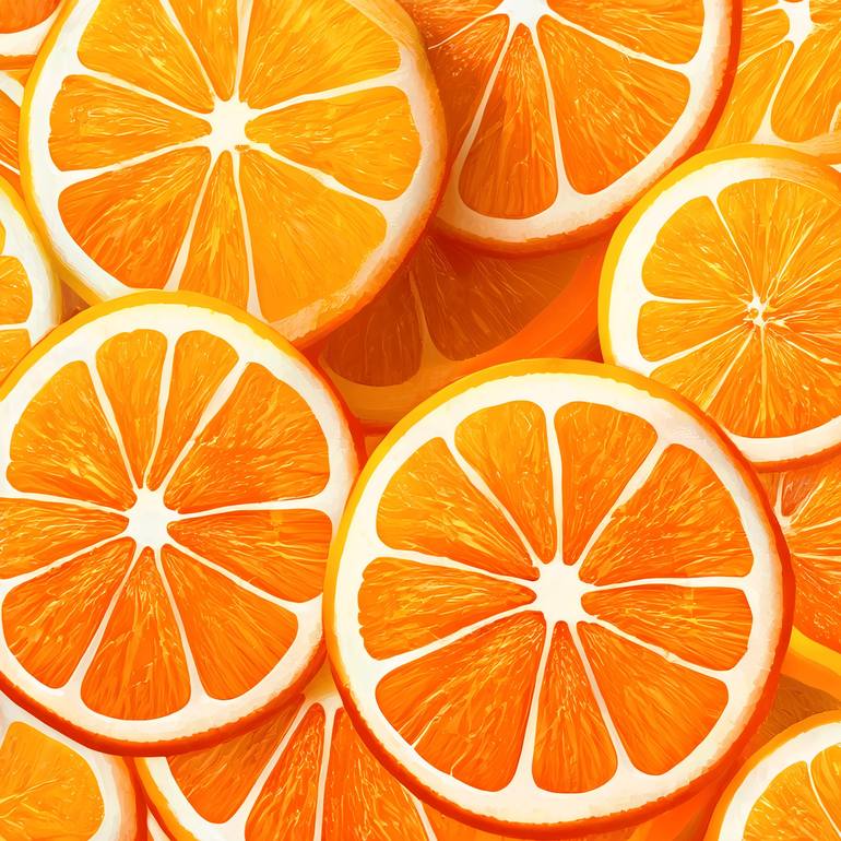 Realistic Orange Slices Closeup Painting, Orange Slices Pattern ...