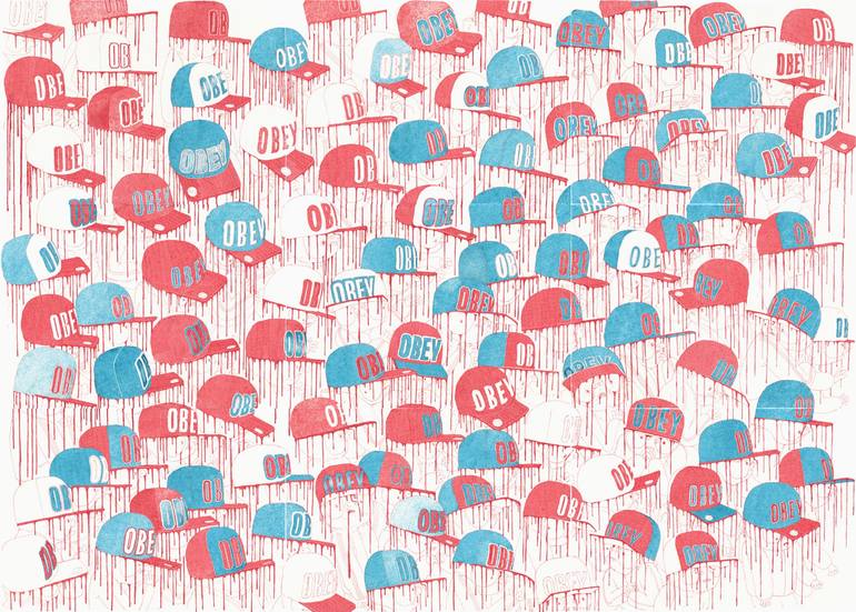 Obey (red, blue) Drawing by Tiutia Putia | Saatchi Art