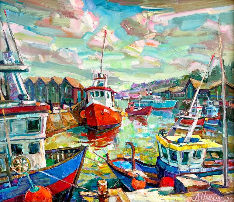Red Longboat, Whitstable Painting by Andriy Nekrasov | Saatchi Art