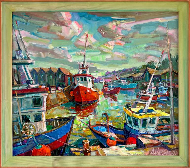 Red Longboat, Whitstable Painting by Andriy Nekrasov | Saatchi Art
