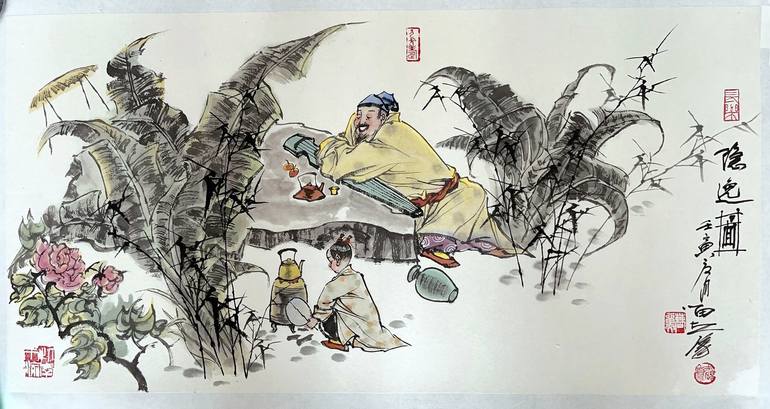 Yin Yi Tu (隐逸图 Hermit Life) By Cao Liufu Painting by Modern Chinese Ink ...