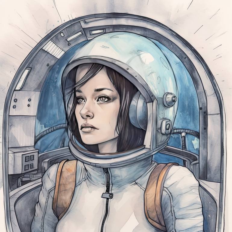 Retro Astronaut Woman Drawing by Patrick McGuirk | Saatchi Art