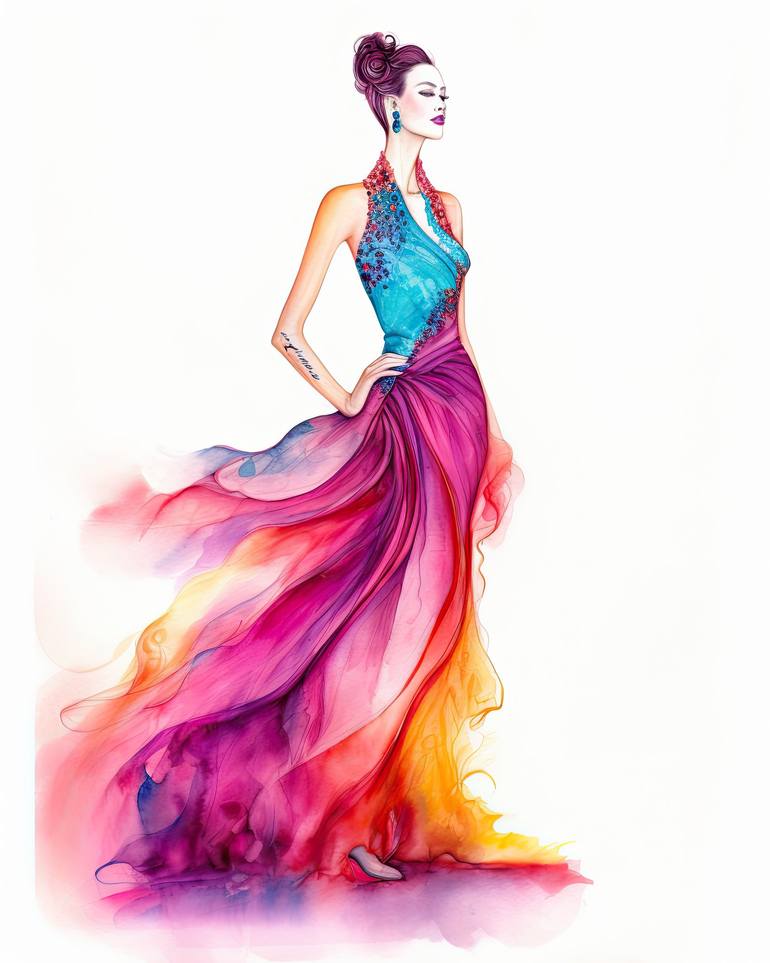 Modern Woman in an Evening Gown Drawing by Patrick McGuirk | Saatchi Art