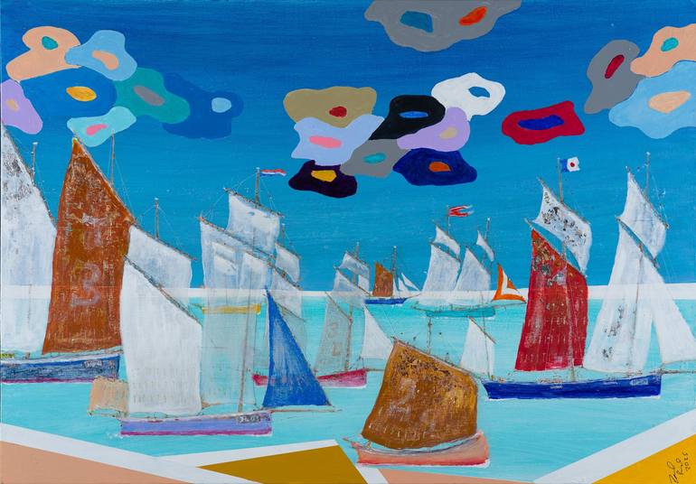 Tan Sails Painting by David Raine | Saatchi Art
