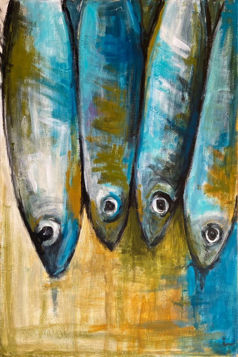 Serie Sardines I - Turquoise sardines Painting by ileana Ostropolsky ...